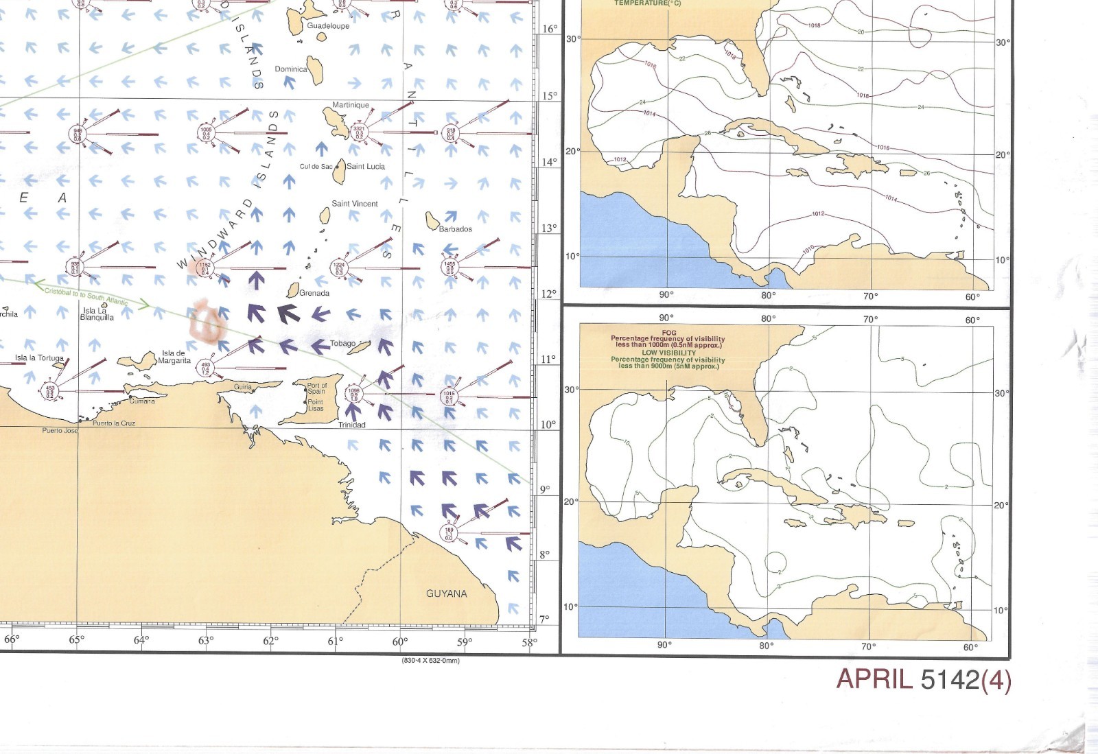 5142 4 Routeing Chart Gulf Of Mexico Caribbean Sea April Chart Map Wal ...