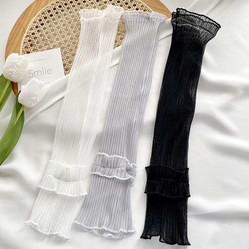 Womens Long Fingerless Lace Gloves Sun Protection Mesh Arm Sleeve ...