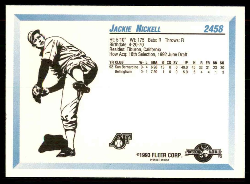 1993 Fleer ProCards Jackie Nickell Appleton Foxes #2458 | eBay