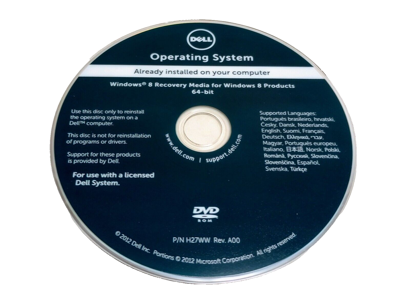 Dell Computer Recovery DVD Operating System Windows 8 Products 64 Bit ...