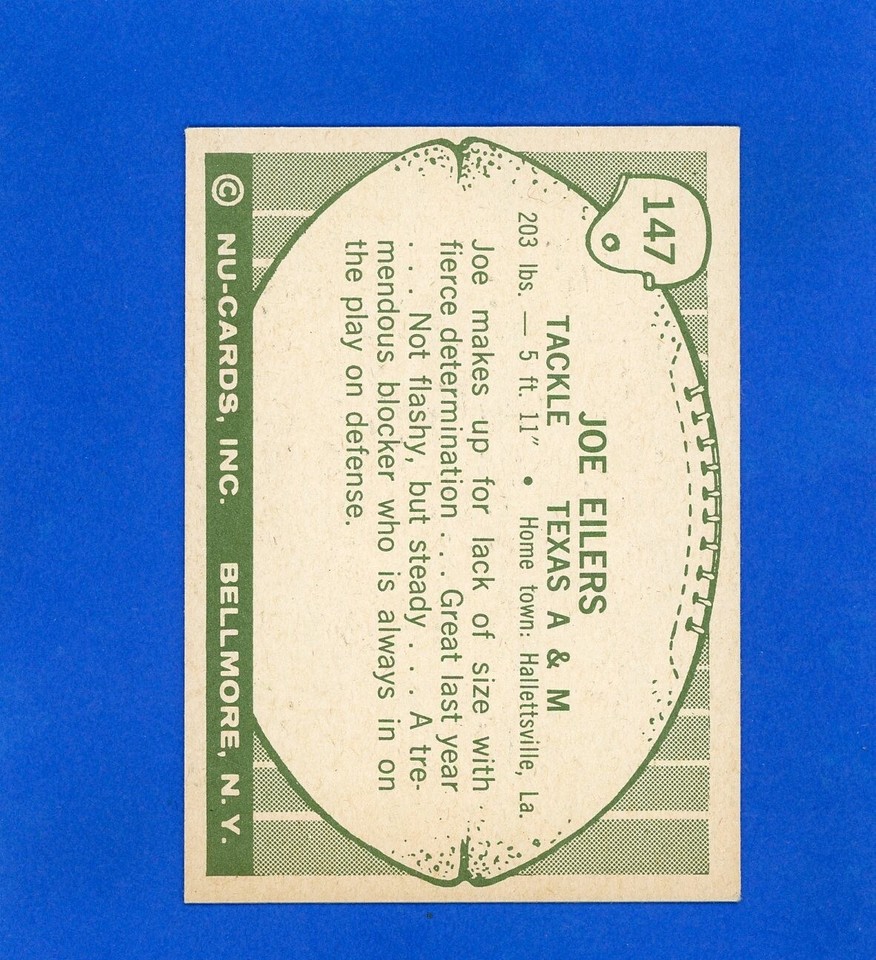 1961 Nu-Card #147 Joe Eilers EX-EXMT Vintage Texas A&M Football (824 ...