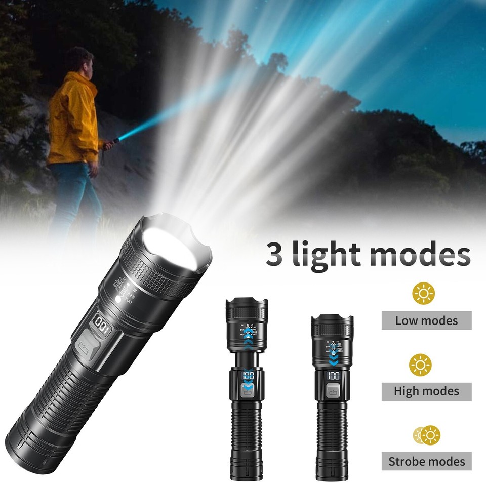 Super Bright LED Tactical Flashlight Rechargeable LED Work Light ...