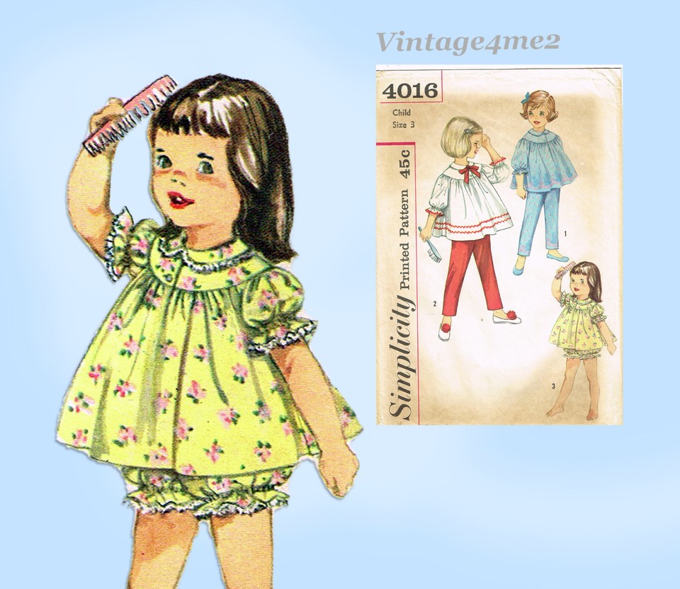 Simplicity 4016: 1960s Baby Girls Shortie Pajamas Size 3 Vintage Sewing ...