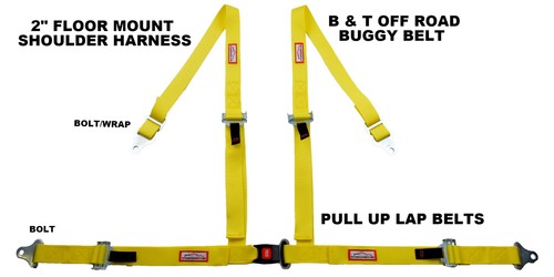 FOUR POINT 2" SEAT BELT RACE HARNESS PULL UP LAP BELTS FLOOR MOUNT ...
