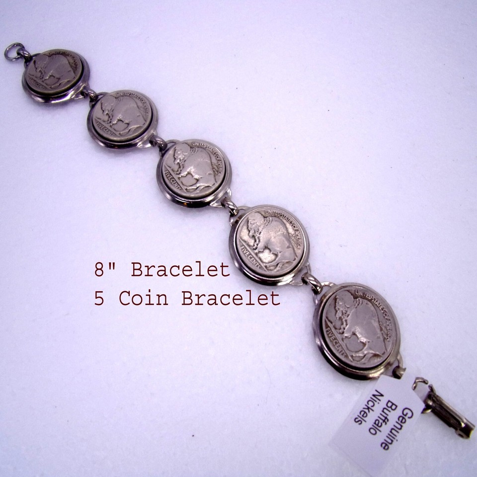 Buffalo Nickel Bracelet, Handcrafted 5 Coin 8" Bracelet, Genuine Coin ...