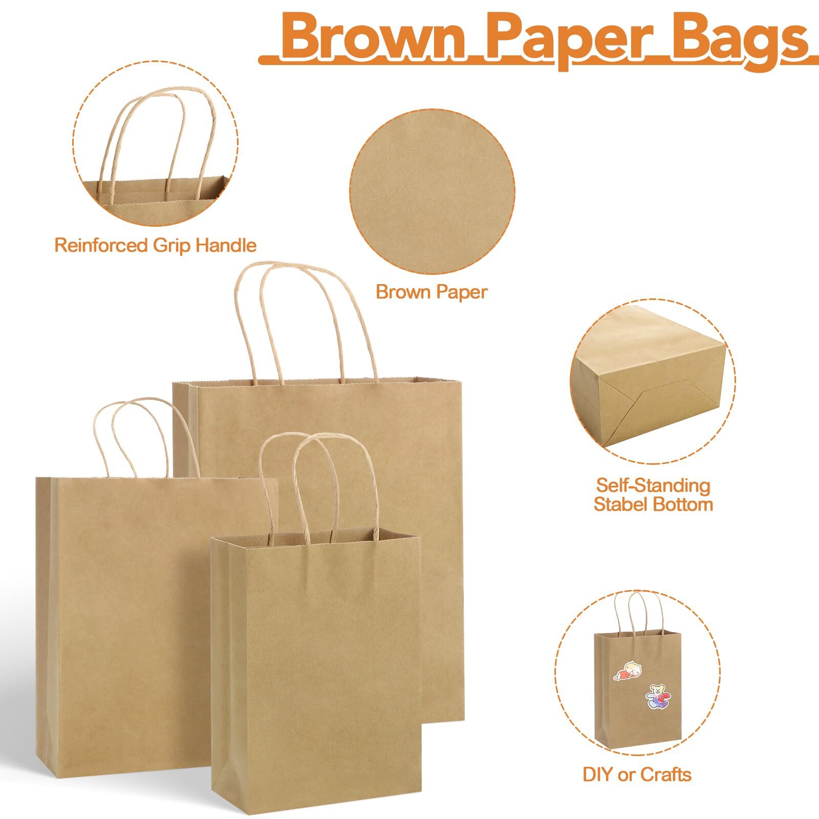 60 Pcs Brown Kraft Paper Bags Retail Paper Shopping Gift Bags with ...