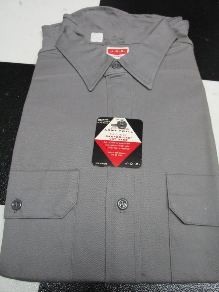 W3437 JCPenney Gray Army Twill Sanforized Button Up Long Sleeve 50s ...