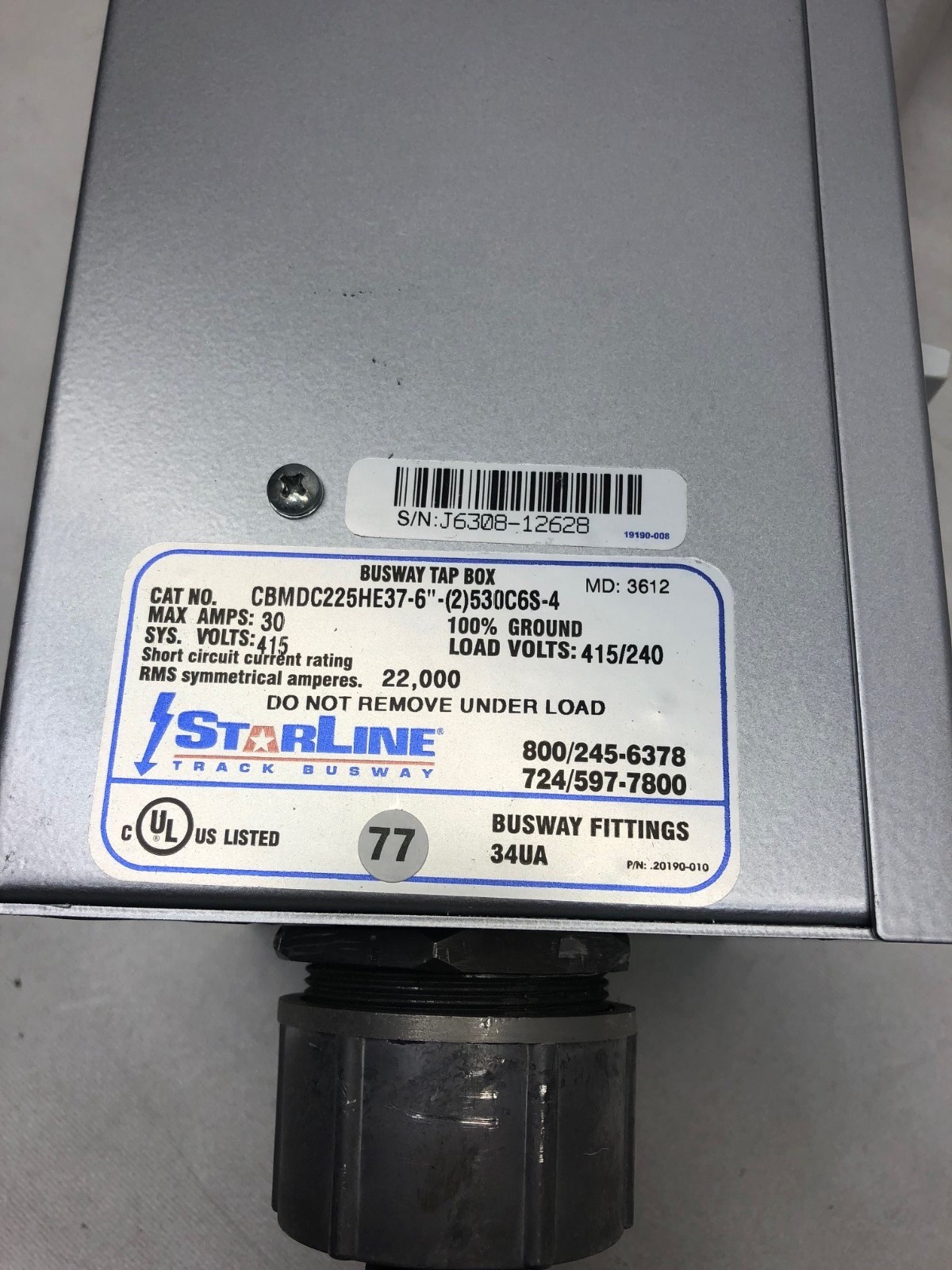 StarLine Busway Tap Bo Amp Drop Box 3ø 60-amp CBMDC225HE37-6 (2)560C6S ...