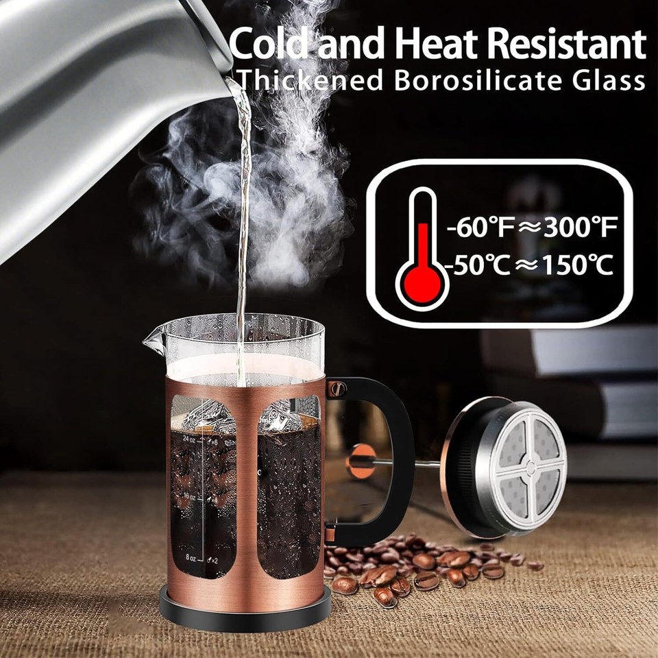 French Press Coffee Maker 34Oz, 6Cup Coffee Press with 4 Filters System ...