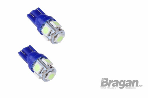 2x 12v/24v T10 W5W 501 Capless Wedge 5 SMD 5050 LED Blue Side Park ...