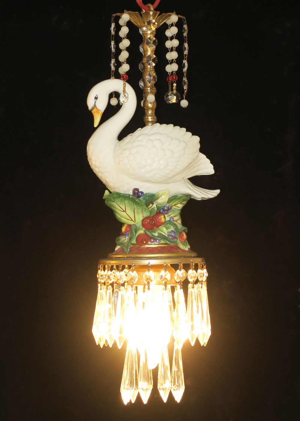 Swan Bird ceiling light Lamp Chandelier Glass brass porcelain Opaline ...