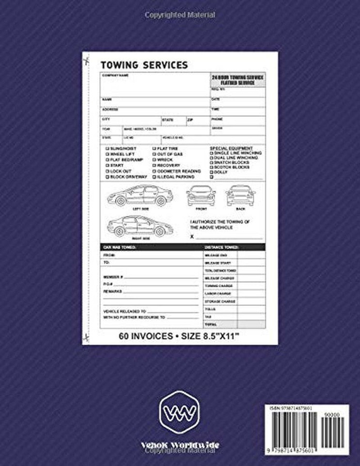 "Towing Services Invoice Book: 60 Professional Invoices for Towing and ...