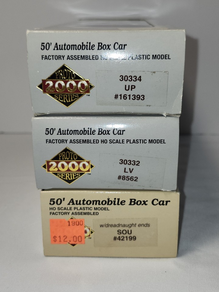3-Proto 2000 HO 50' DD Automobile Box Cars LV 8562 UP 161393 SR 42199 ...