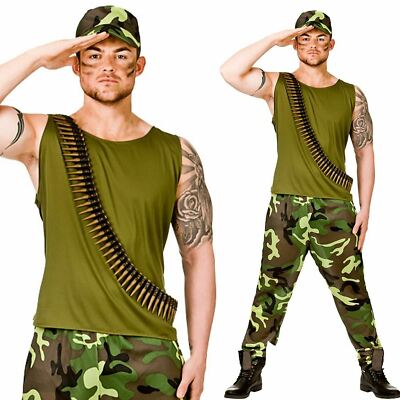 Adult ARMY GUY Camouflage Forces War Fancy Dress Costume Mens Miitary ...