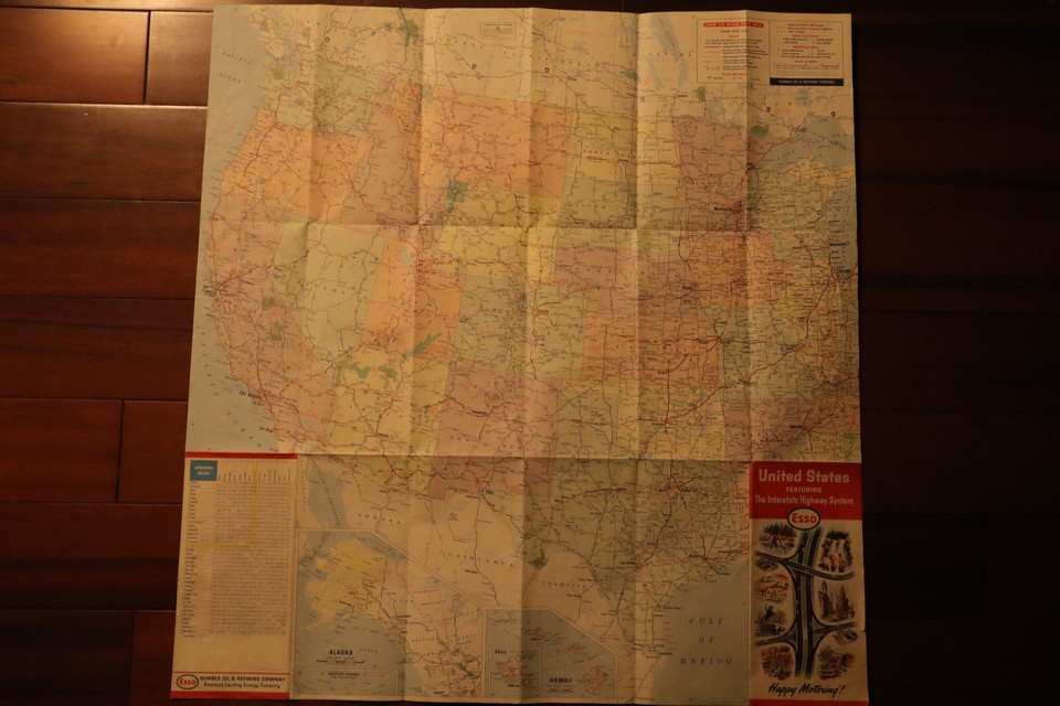 Esso United States Interstate Highway System 1964 25x24 Paper Road Map ...