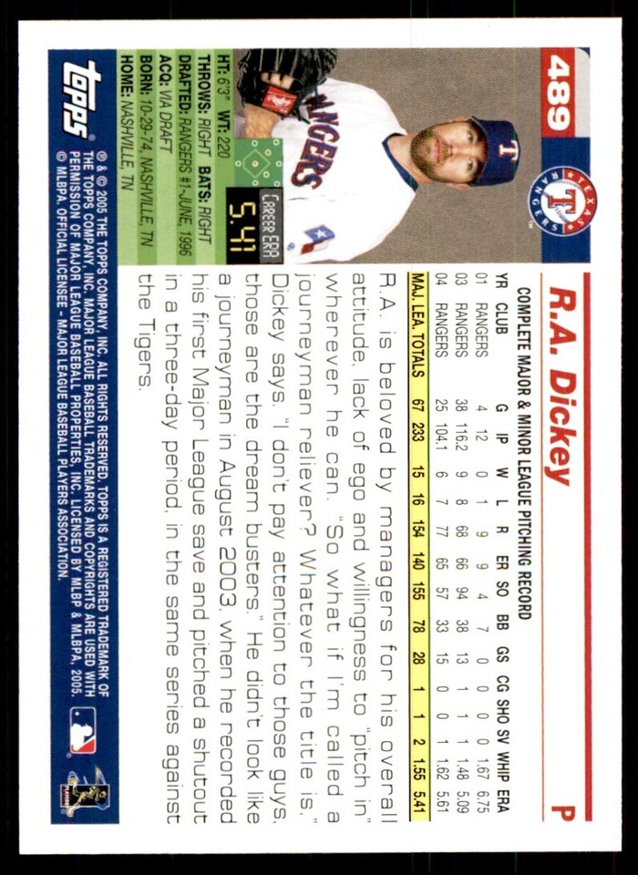2005 Topps R.A. Dickey Baseball Cards #489 | eBay