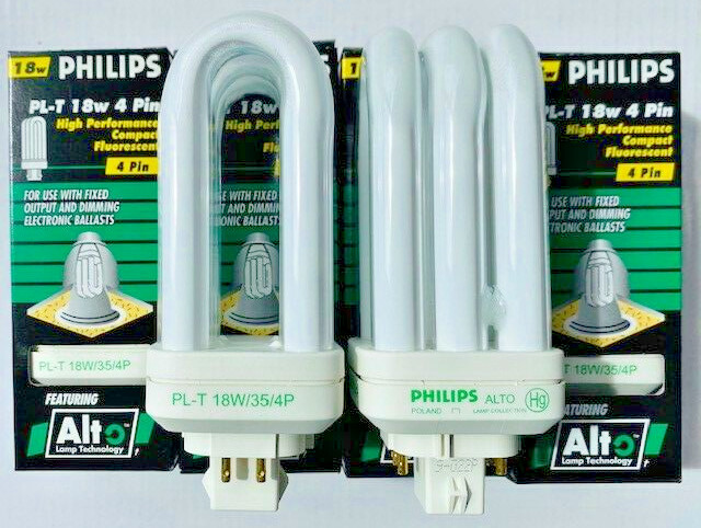 (4) Philips PL-T 18W/35/4P 3500K Triple 4-Pin Fluorescent Lamp Light ...