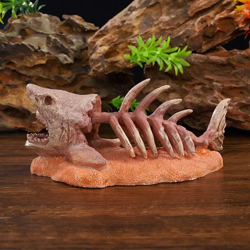 Resin Fish Bone Skeleton Aquarium Fish Tank Ornaments Reptile Habitat ...