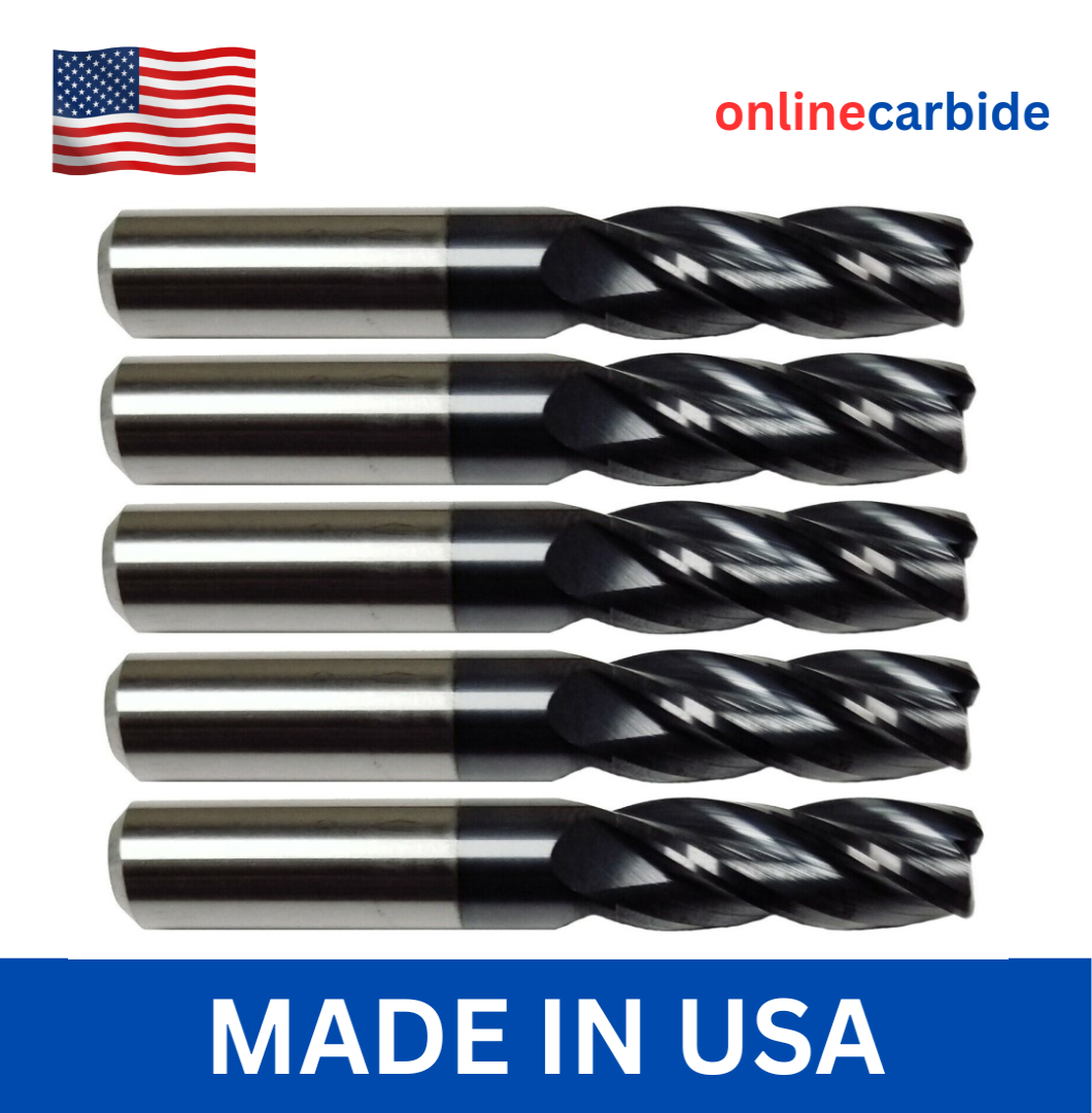 5 Pack 3/16" Solid Carbide End Mills – 4 Flute TiAlN Coated - .015 ...