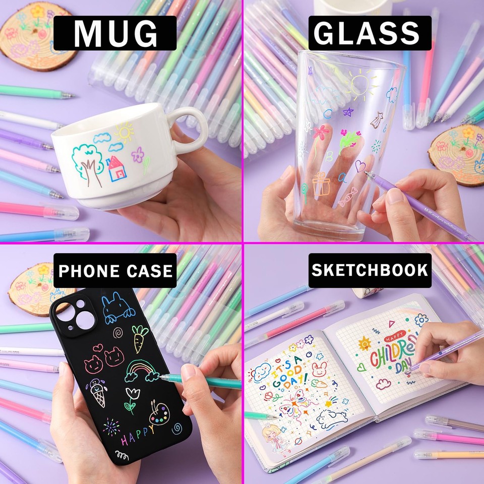 Arylic Paint Gel Pens,48 Color Pastel Gel Pens for Wood, Canvas, Stone ...