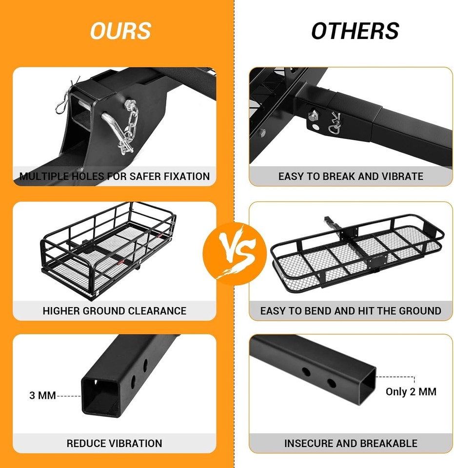 750lbs Folding Hitch Mount Cargo Carrier Basket Luggage Carrier for 2 ...