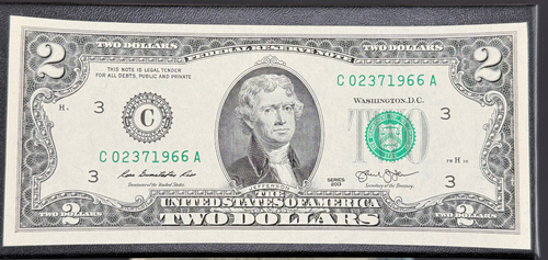 $2 U.S. Banknote 2013 Philadelphia C/A BLOCK Fr# 1940 Pick# 538c Crisp ...