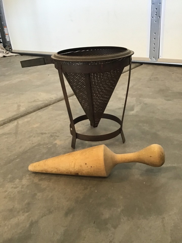 Primitive Cone Strainer Colander Sieve on Stand with Wood Pestle ...