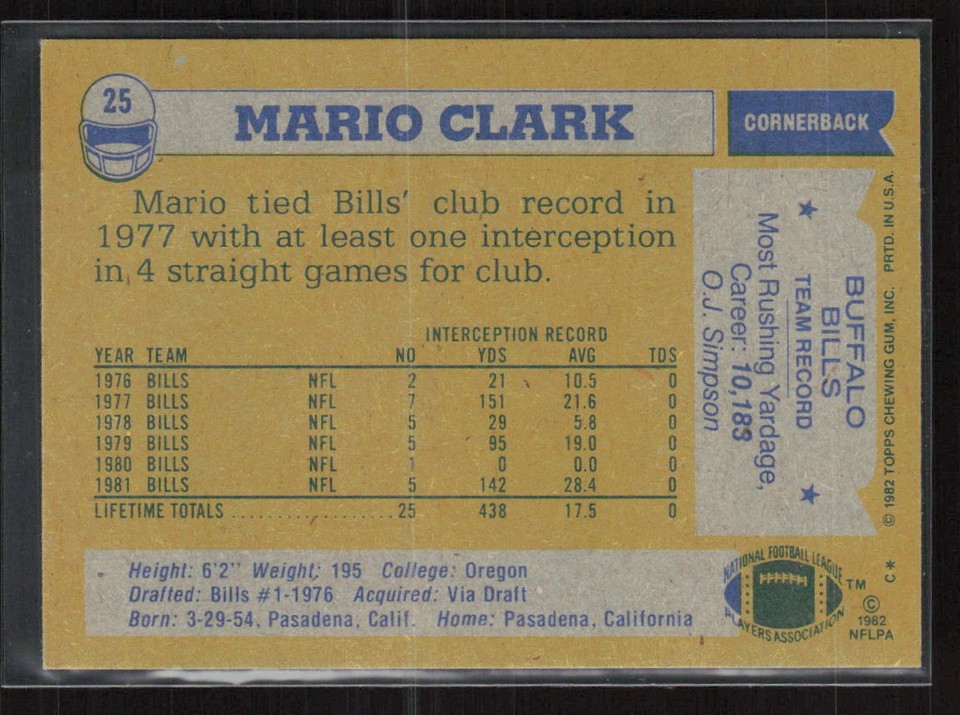 1982 Topps #25 Mario Clark Excellent | eBay