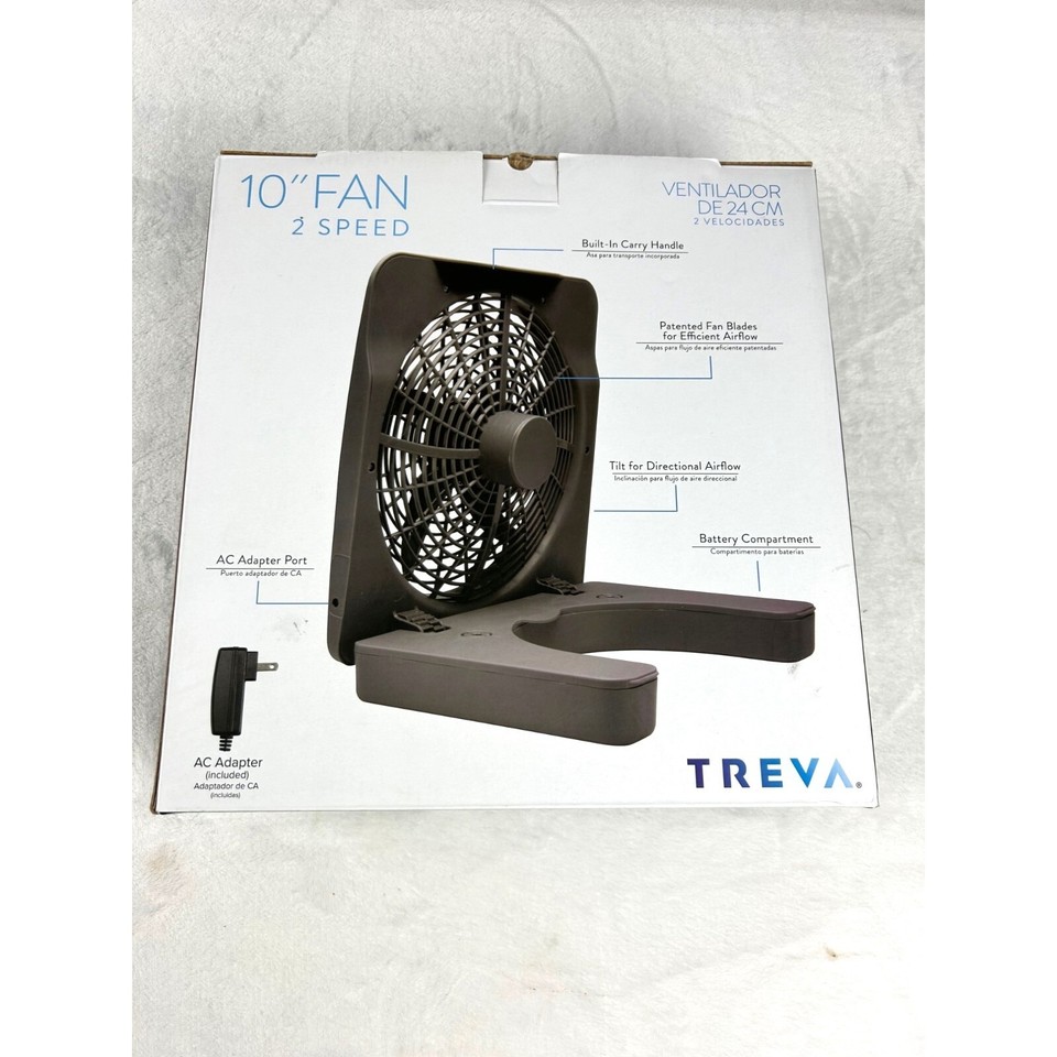 TREVA Portable Fan Battery or Adapter Powered 2 Speed 10" FD10002A New ...