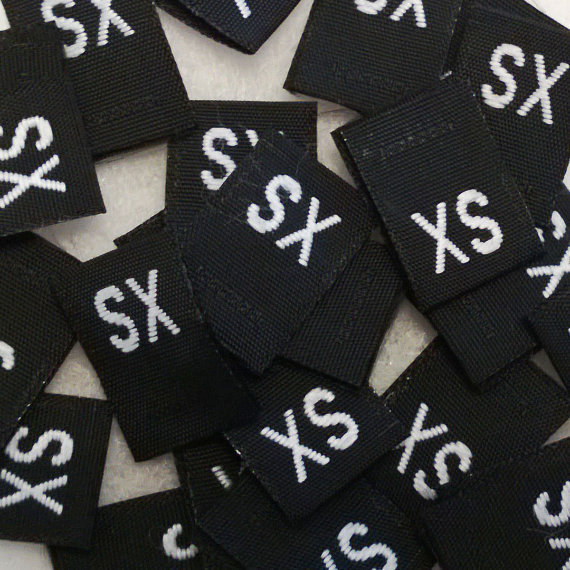 Black Size Tabs Labels XS,S,M,L,XL,XXL,XXXL Woven Clothing Garment Size ...
