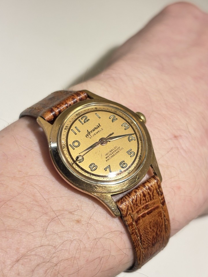 Vintage Accurist 21 Jewels Bronze Dial Lace Hands Arabic Gents Watch ...