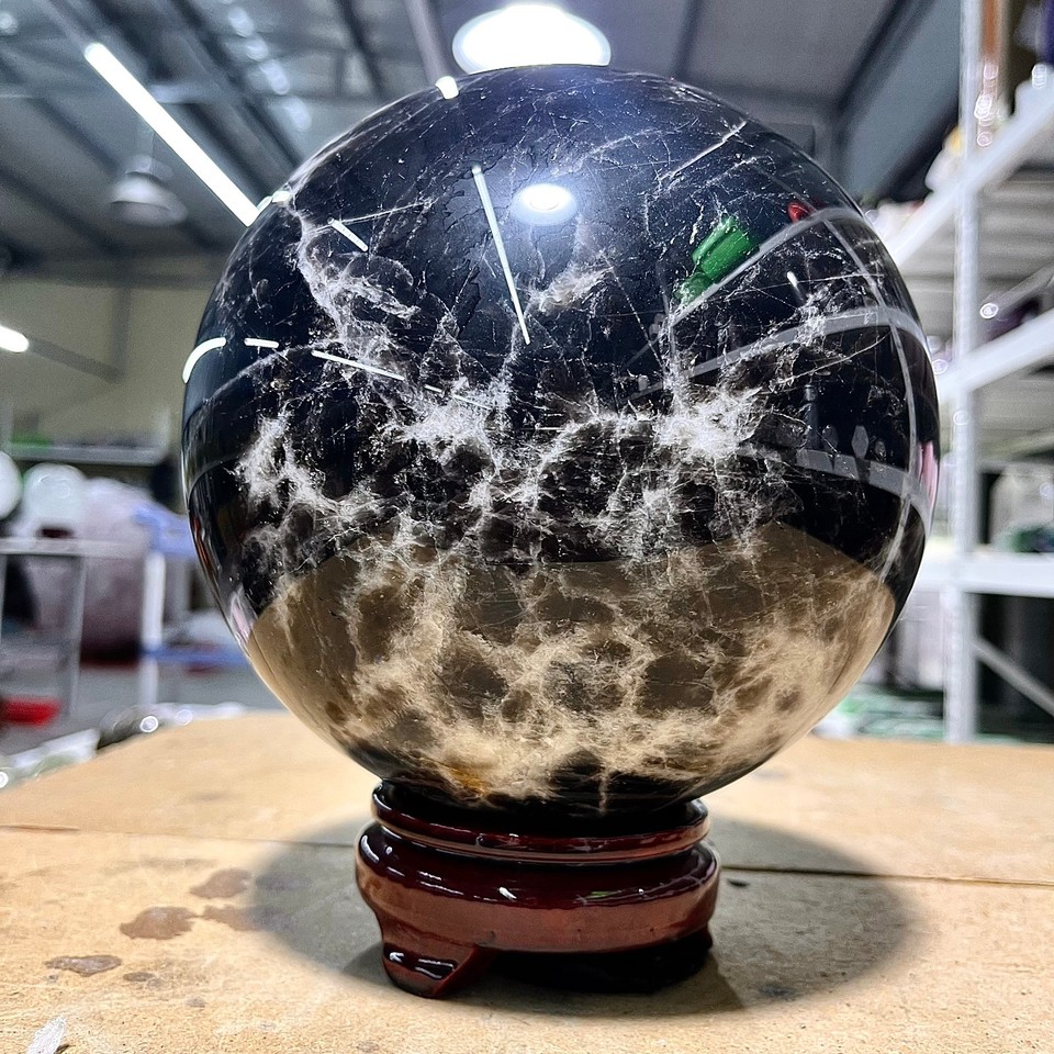 16.37LB Chinese crystal natural black crystal ball spiritual energy ...
