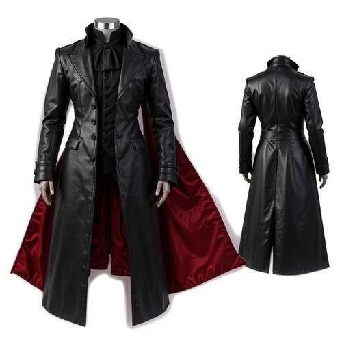Men's Gothic Vampire Leather Trench Coat – Long Black Halloween Steampunk Jacket | eBay