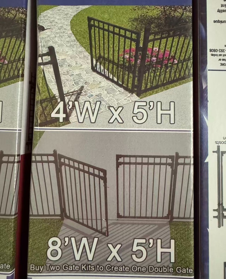 XCEL 4'W x 5'H Gate Kit Black Ornamental Steel 3 Rail Flat Top and ...