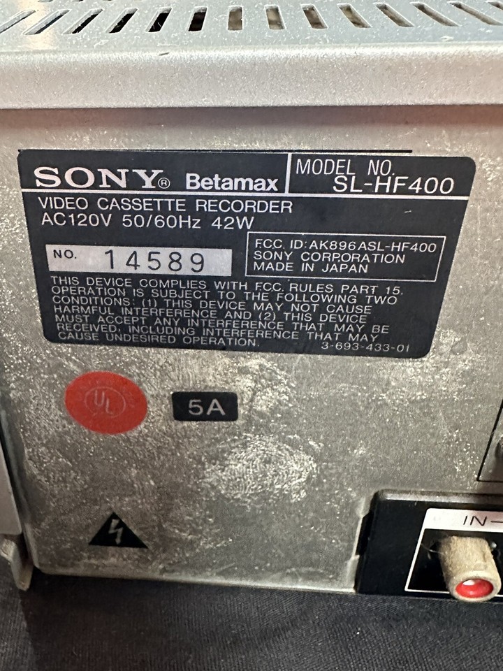 Vintage Sony SL-HF400 Super Beta-hifi Betamax Player Recorder Powers ON! | eBay