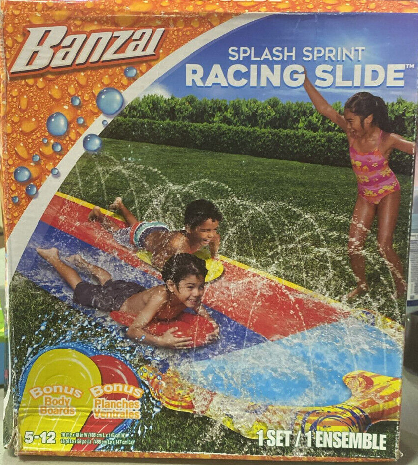 BANZAI SPLASH SPRINT 16FT RACING SLIDE SET W/ BONUS BODY BOARDS #30375 ...
