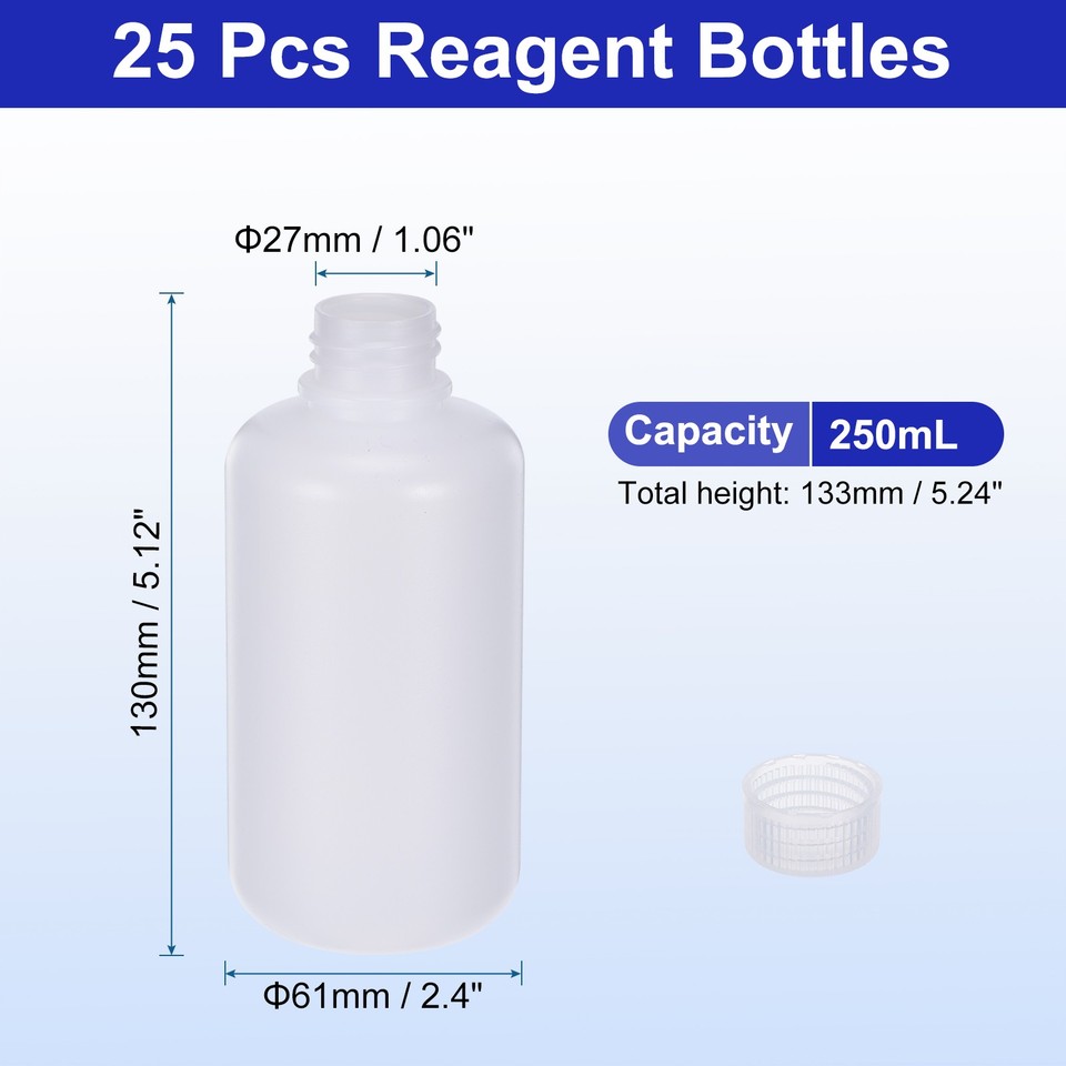 25 Pcs 250ml Reagent Bottles, HDPE Small Mouth Round Bottles ...
