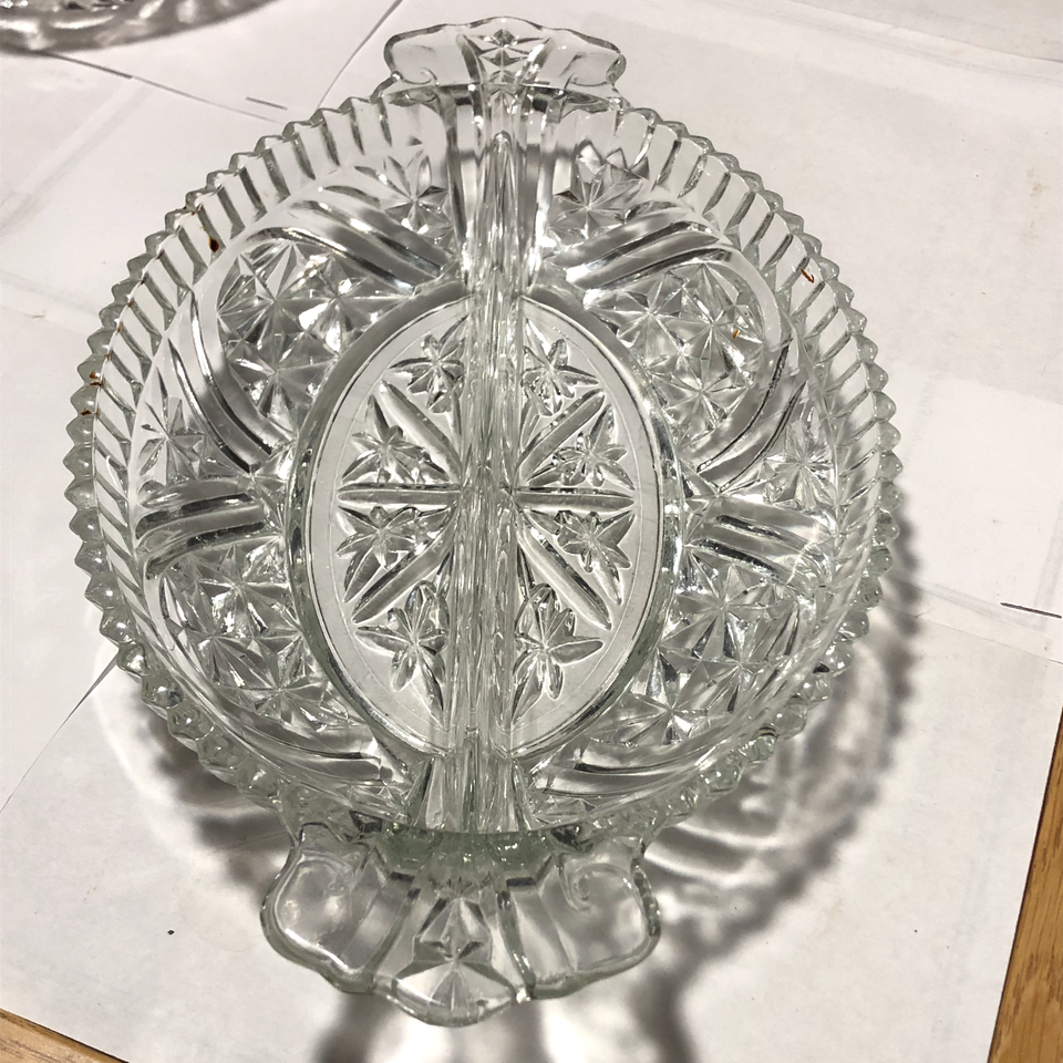 2 Vintage Anchor Hocking Clear Cut Glass Oval Divided Relish Dish w/Tab ...