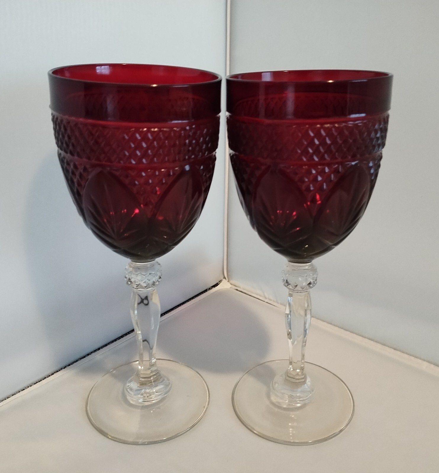 2 Vintage Cristal D'Arques Durand Antique Red Crystal Goblets 8"T 8oz ...
