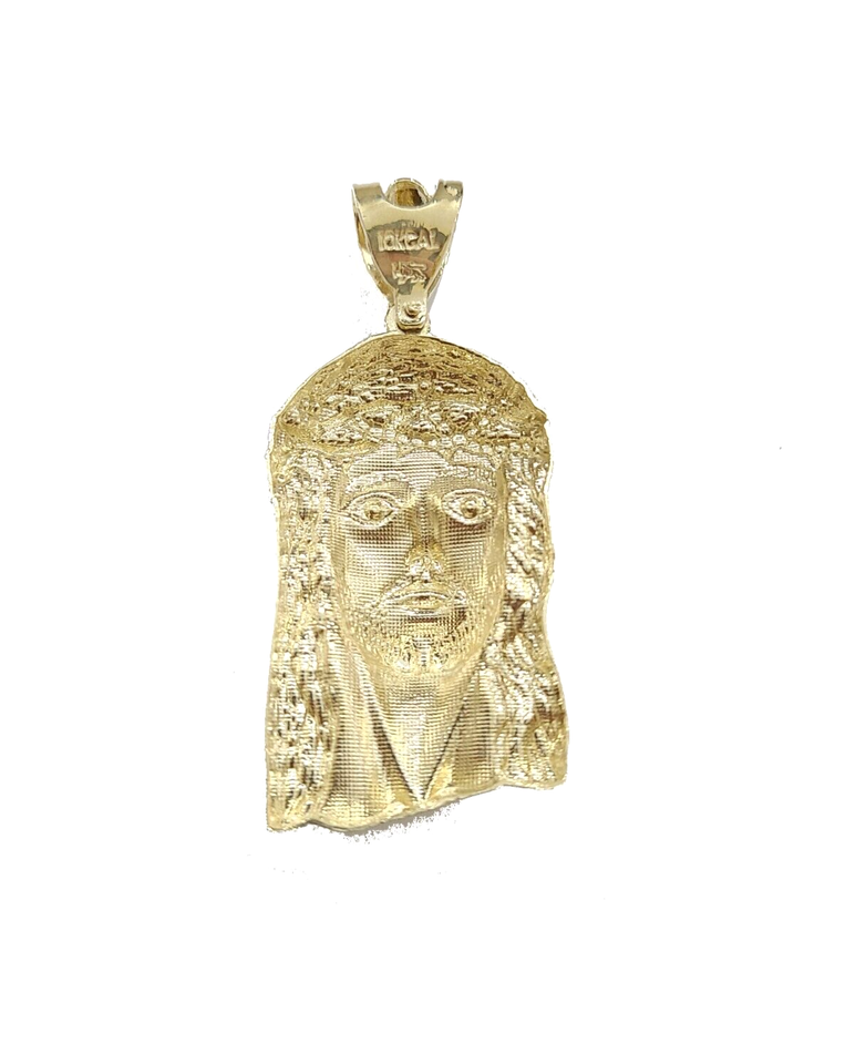 10k Gold Jesus Head Charm Rope Chain Necklace 6mm 24'' Set & Pendant ...