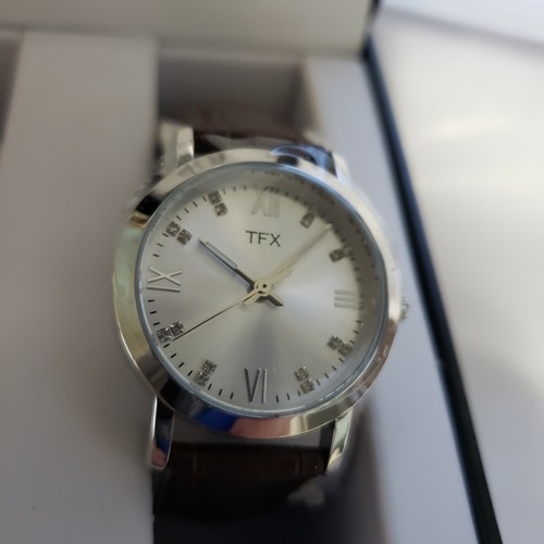 Bulova TFX Ladies Watch Brown Leather Strap and Silver Face New in Box ...