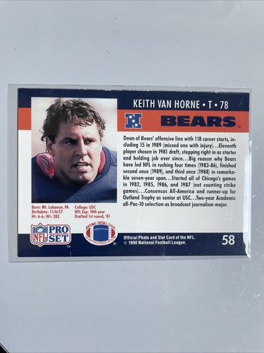 1990 Pro Set #58 Keith Van Horne Chicago Bears | eBay