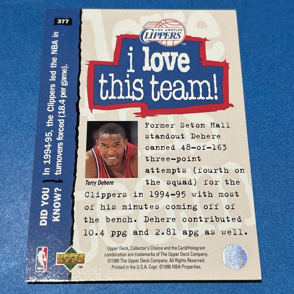 1995 Collector's Choice #377 Terry Dehere Los Angeles Clippers ...