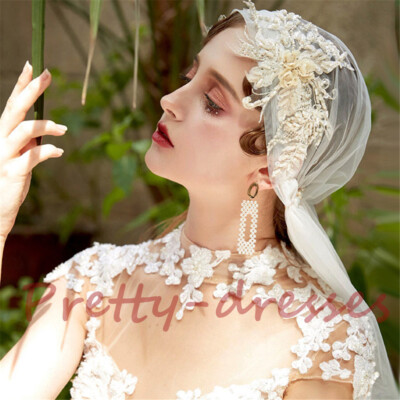 Vintage Juliet Cap Bridal Wedding Veils Tulle Champagne Appliques ...