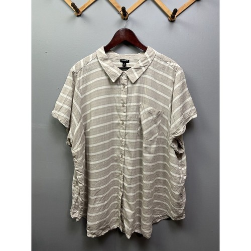 Torrid Shirt Womens plus size 4X Tan Stripe Button Pocket 3/4 Roll Tab ...