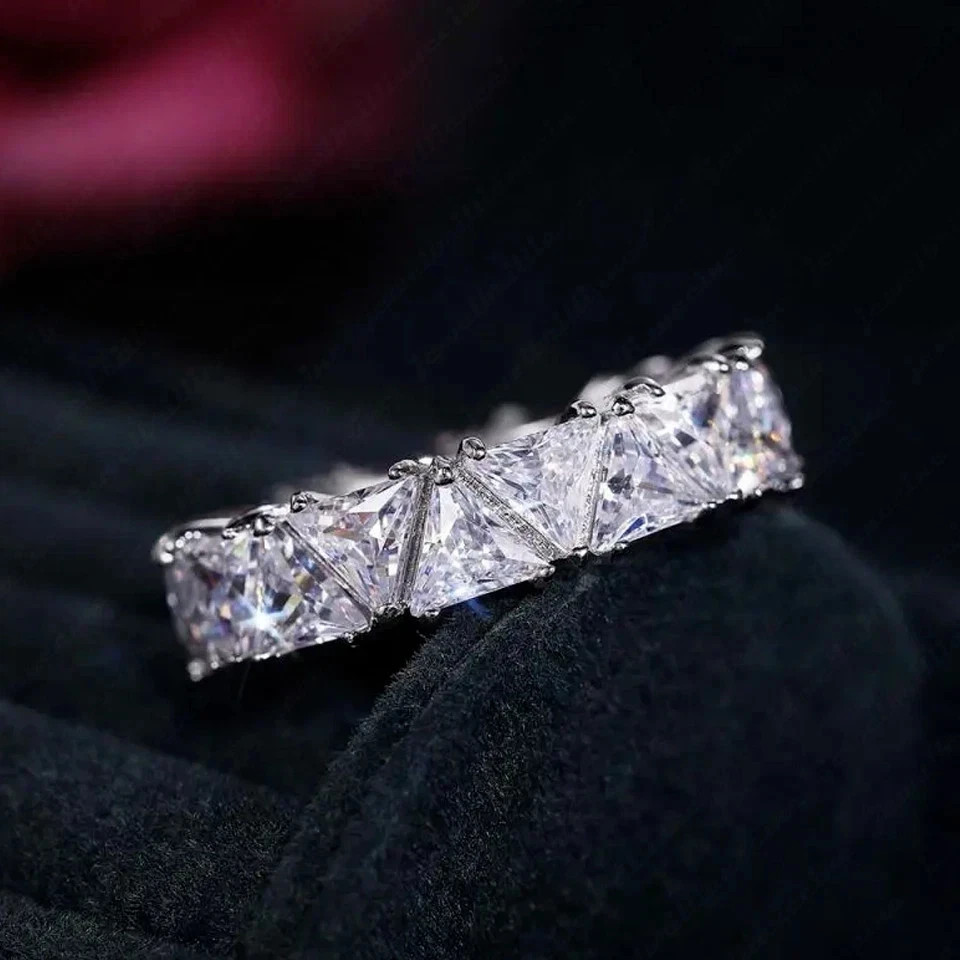 6Ct Trillion Cut Natural Diamond Solid 18K White Gold Luxury Eternity ...
