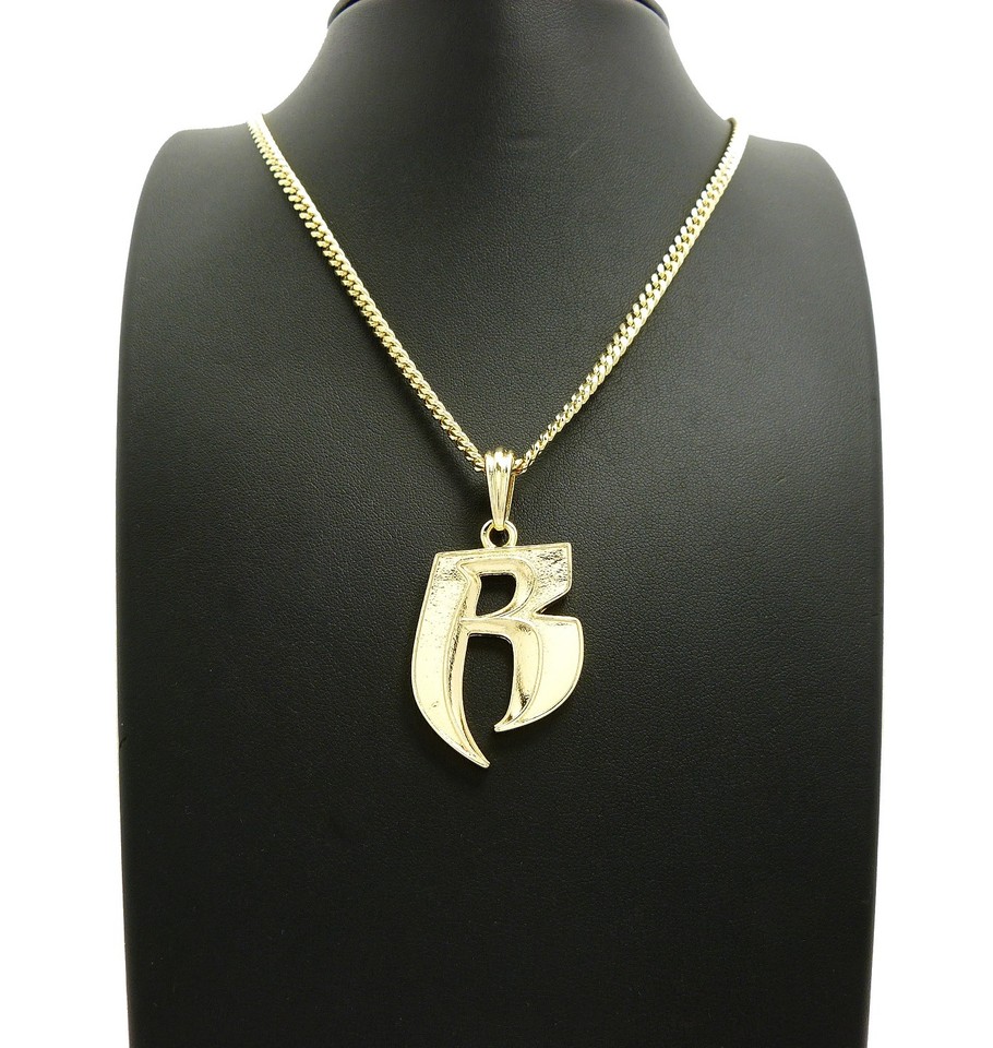 NEW 'R' RUFF RYDERS PENDANT & 24" BOX/CUBAN/ROPE CHAIN HIP HOP NECKLACE ...