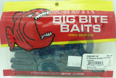 Big Bite Baits 5" Finesse Double Tail Grub JuneBug FING5DT-02 | eBay