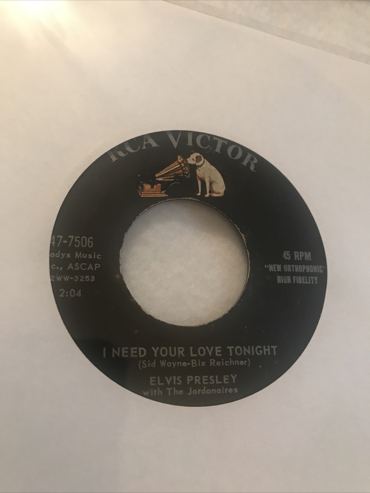45 RPM Record Elvis Presley A Fool Such As I/Need Your Love With RCA ...