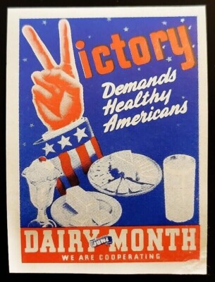 US Vintage WWll poster stamp "victory demand healty americans" dairy ...
